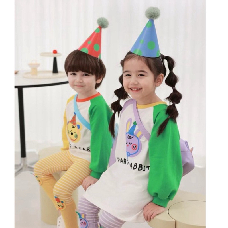 預購｜小雀斑商行｜韓國 COCORABBIT 小熊兔子拚色袖T恤洋裝(附側背包)(2色) | 蝦皮購物