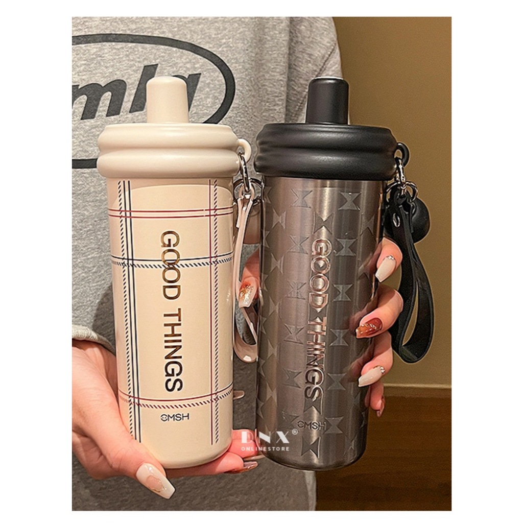 CMSH草莓生活600ml大容量316不鏽鋼內膽保溫杯 大象杯 帶提繩不鏽鋼吸管奶茶杯 保溫防漏環保咖啡杯 不鏽鋼珍奶杯 | 蝦皮購物