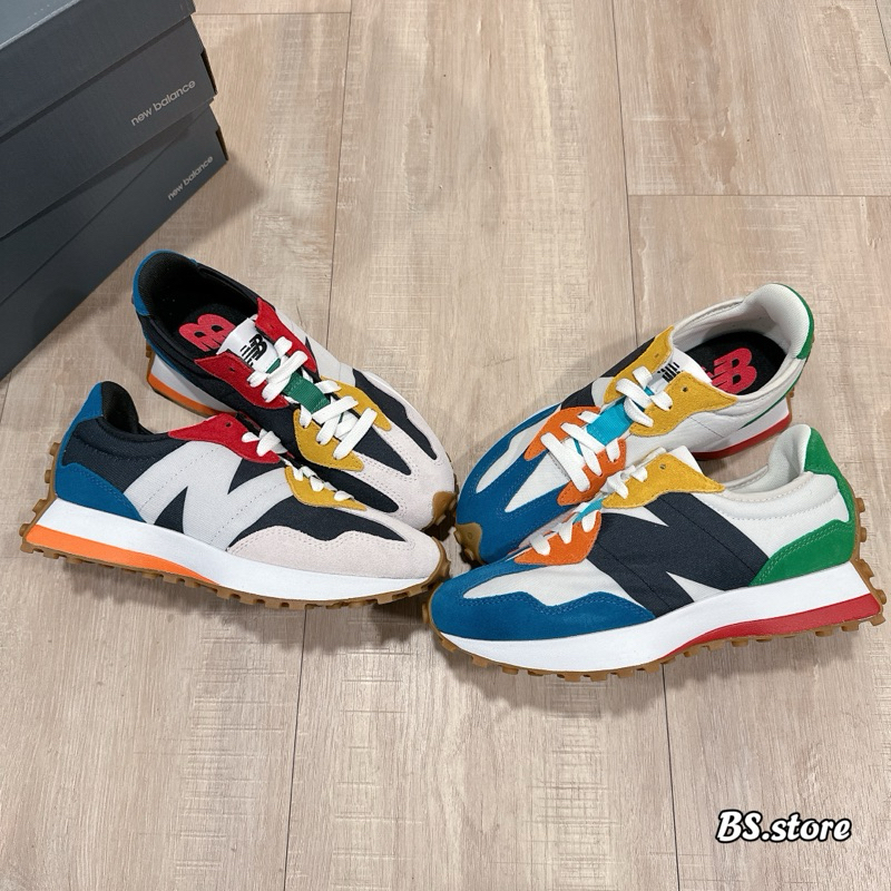 -BS- New Balance 327 麂皮 休閒鞋 樂高拼接色 黑N MS327PBA 白N MS327PBB | 蝦皮購物