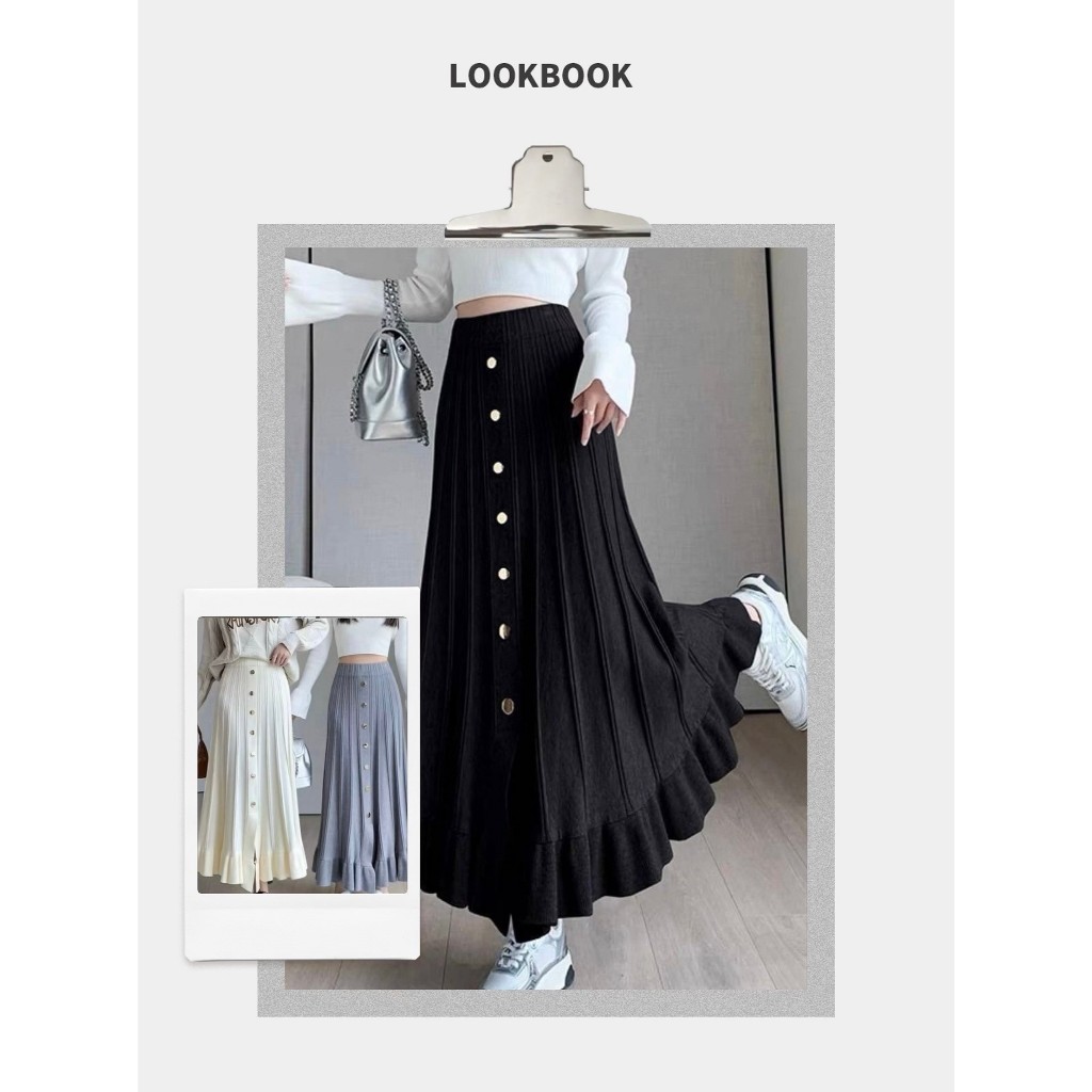 預購-開釦 下擺 荷葉/編織 麻花 下鬚 針織 長裙 裙子 | 蝦皮購物