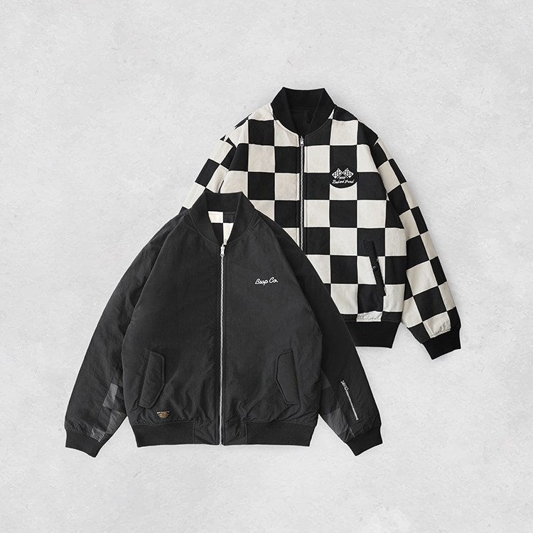 [B-SIDE]BSSP DOUBLE FACE FLIGHT JACKET雙面穿鋪棉防寒飛行外套 黑色 棋盤格 | 蝦皮購物