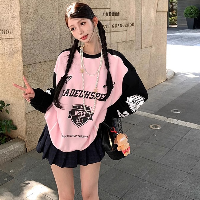 【CYY】美式校園 美式大t 美式辣妹 美式復古 夏季新款 oversize寬鬆 拼接潮流 T恤 運動上衣 設計感圓領 | 蝦皮購物