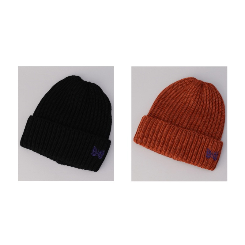 NEEDLES Watch Cap-Merino Wool 蝴蝶刺繡反摺毛帽 | 蝦皮購物