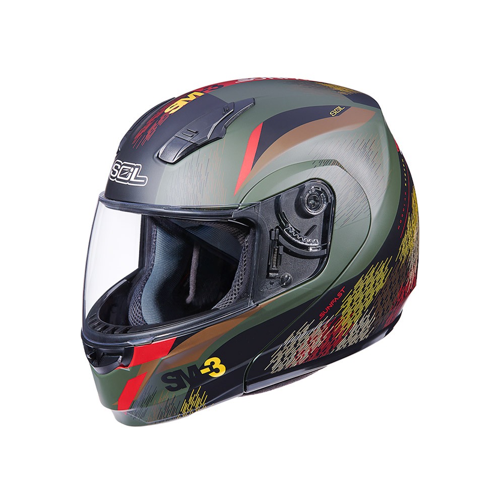 【SOL Helmets】SM-3可掀式安全帽 (流星_消光綠/紅) ｜ SOL安全帽官方商城 | 蝦皮購物