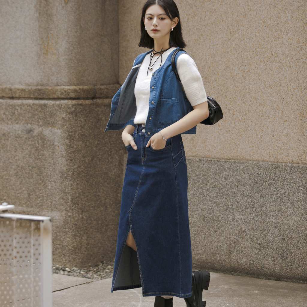 OB嚴選 視覺細-5KG．性感開衩牛仔顯瘦裙 《CA2909》大尺碼/女裝/現貨 | 蝦皮購物