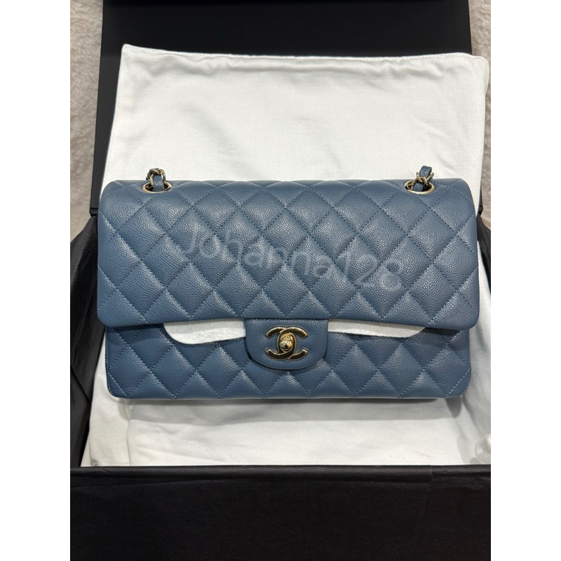 保證正品 日本購入Chanel 23K CF25 中號荔枝皮 霧霾藍 | 蝦皮購物