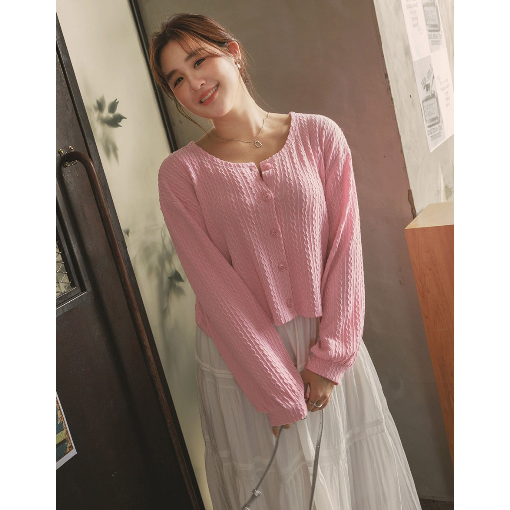 AIR SPACE PLUS 輕感麻花針織開襟衫(粉紅/花灰) 女裝 現貨 大尺碼 中大尺碼 | 蝦皮購物