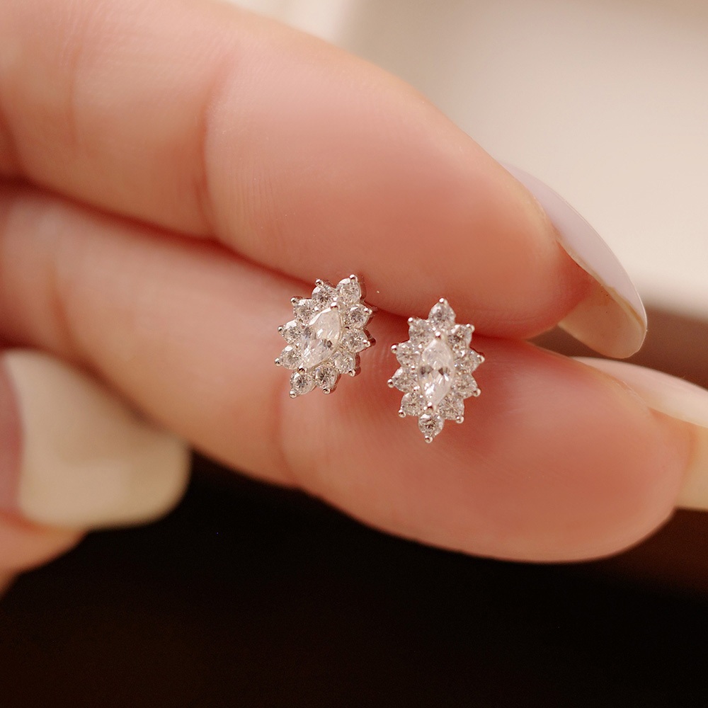 [全純銀.耳環] 太陽花水滴鑽耳環【UME】S925純銀耳環/純銀耳環 | 蝦皮購物