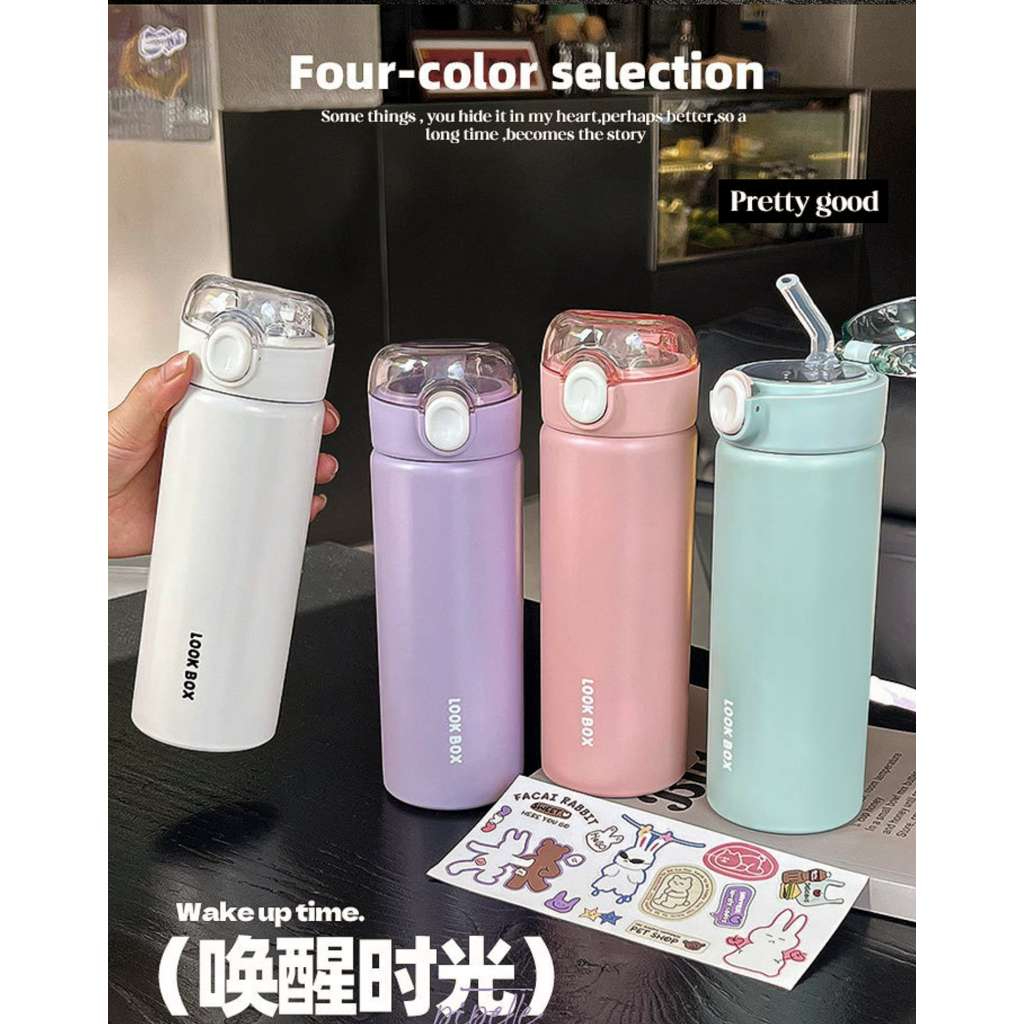[海線日本樂園] 現貨304不鏽鋼 吸管式 LOOK BOX 透明蓋真空隨手彈跳保溫杯 [380ml] | 蝦皮購物