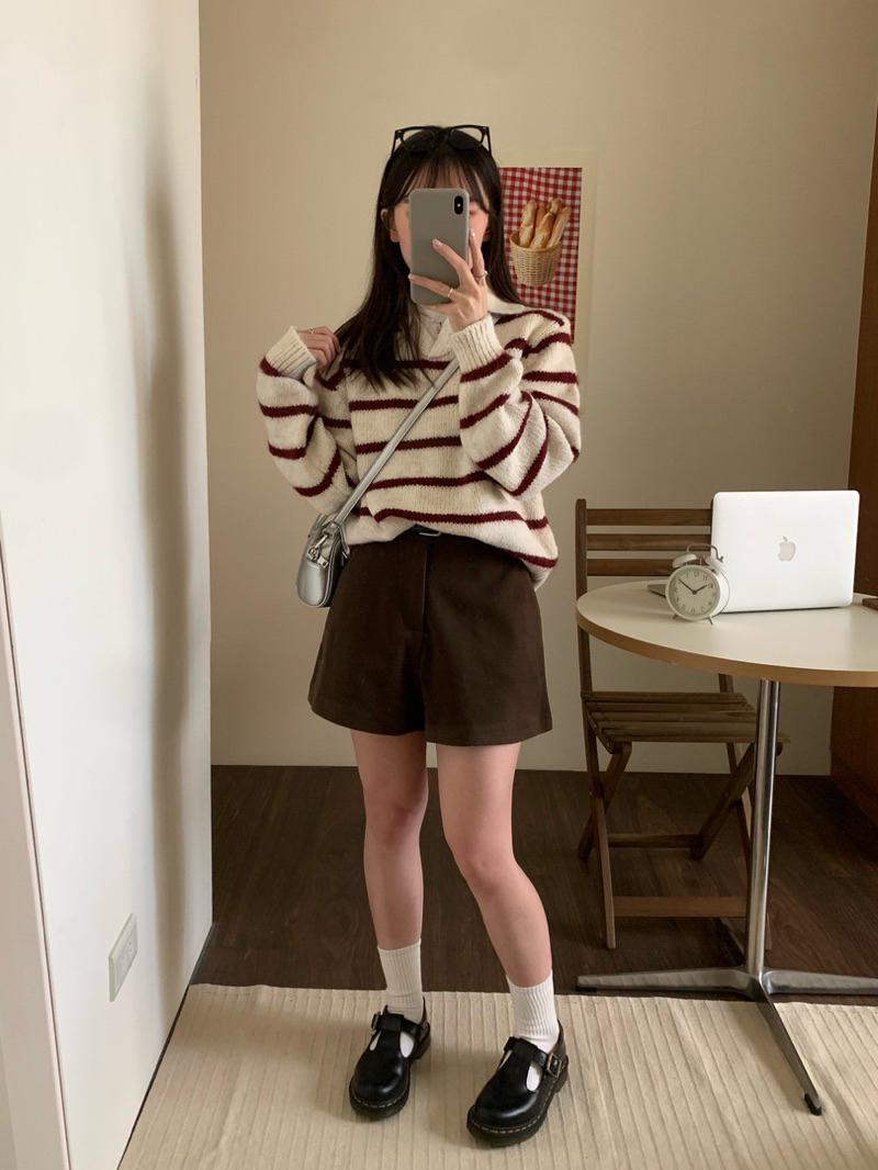 Mooyi-預購｜翻領條紋上衣(2colors) | 蝦皮購物