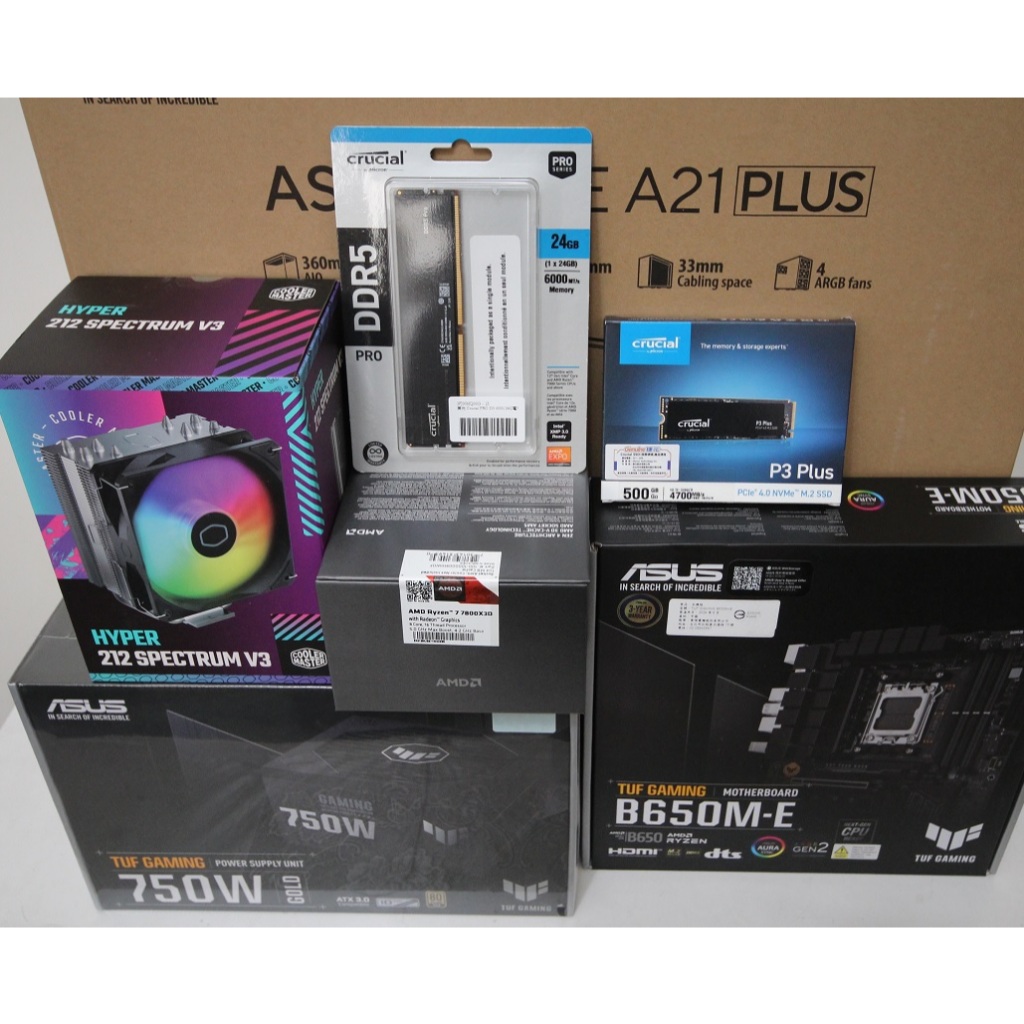 全新未拆封[議價不回] R7 9700X + 華碩B650 + 24G + 500G + A21 plus機殼+750W | 蝦皮購物