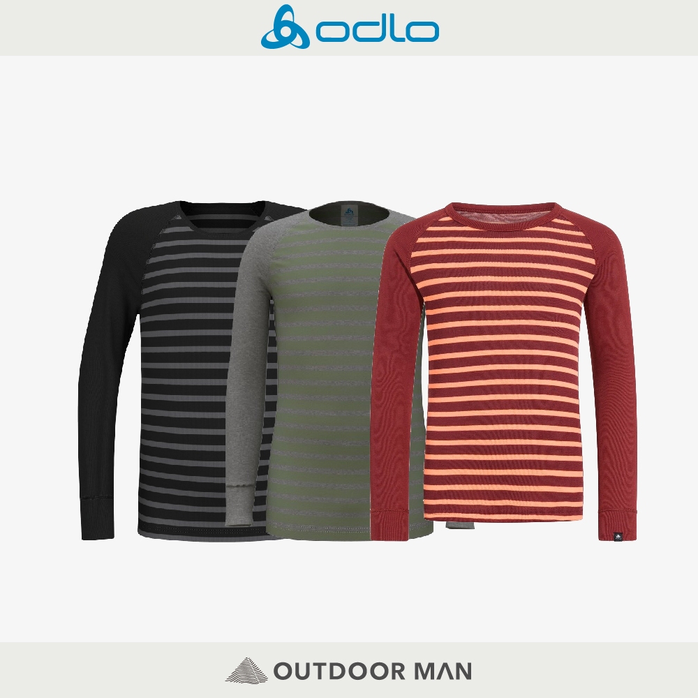 [ODLO] 童款 ECO銀離子保暖型圓領上衣 條紋 (159409) | 蝦皮購物