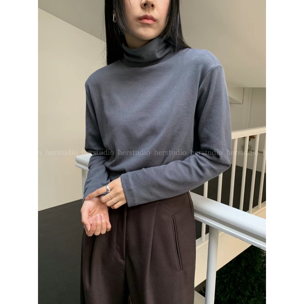 HERStudio韓國代購 蜜桃絨鬆身高領素T(4col) | 蝦皮購物