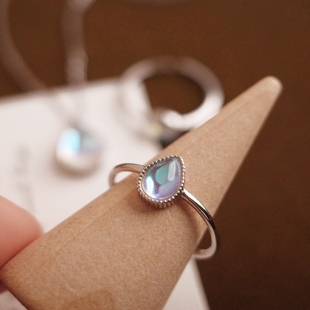 [全純銀.戒指] 月光石橢圓形/水滴型戒指【UME】洗手可戴 S925純銀戒指/開口可調戒指 | 蝦皮購物