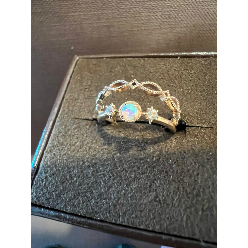 Nojess 聖誕限定 蛋白石 10k 千粒穀 鏤空 蕾絲 戒指 尾戒 3號 雙戒組 極新品 | 蝦皮購物