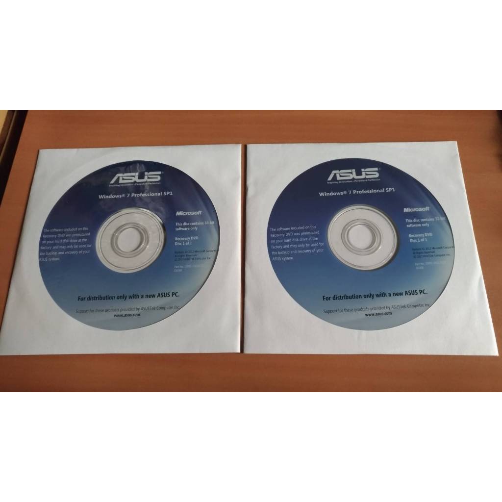 【原廠光碟】ASUS Windows 7 Professional SP1 Recovery DVD 32及64各一張 | 蝦皮購物