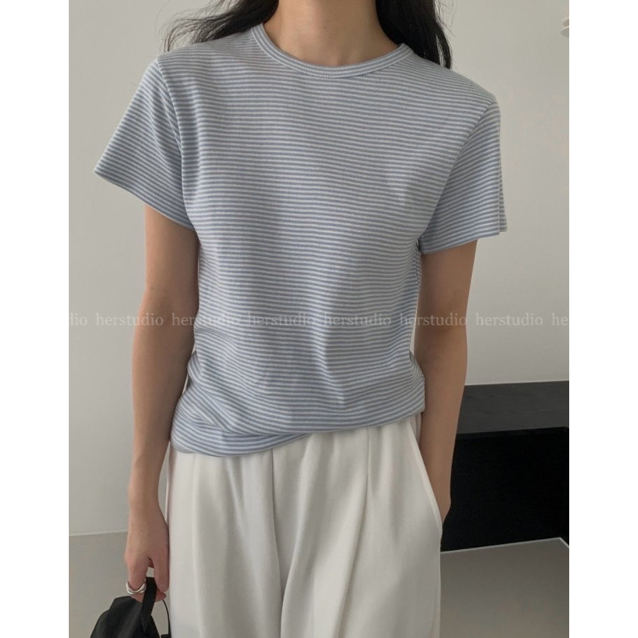 HERStudio韓國代購 細條紋基礎圓領棉T(3col) | 蝦皮購物