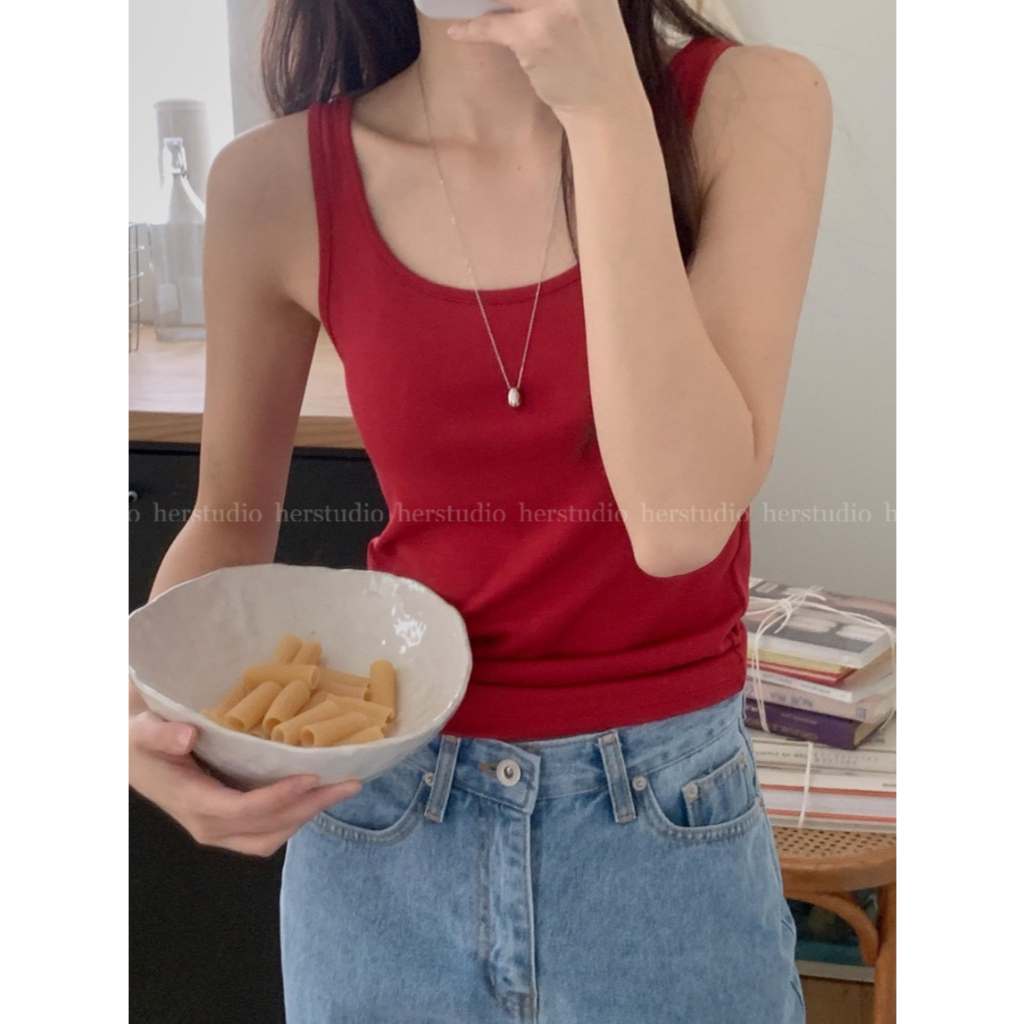 HERStudio韓國代購 簡約純色U領背心(5col) | 蝦皮購物