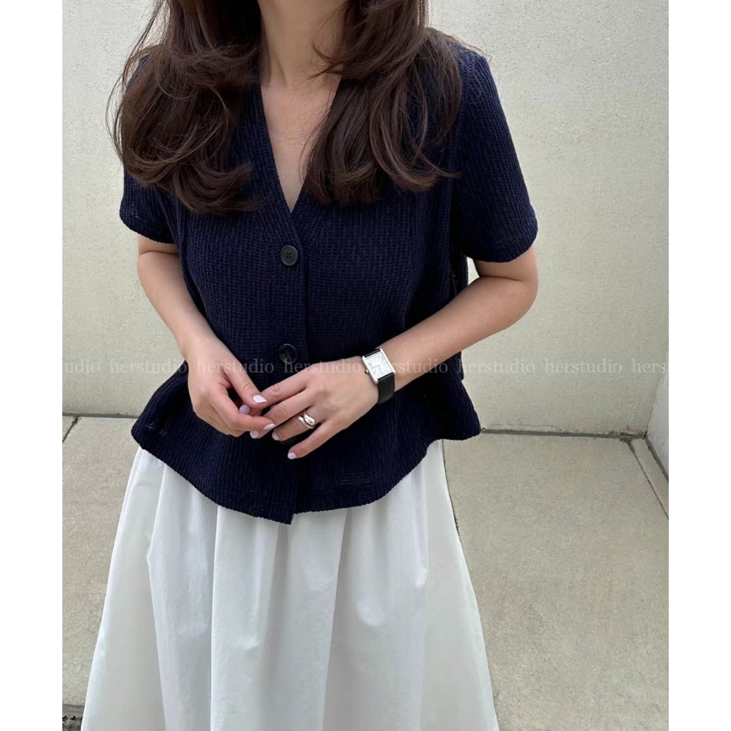 HERStudio韓國代購 A字排釦短袖開衫(3col) | 蝦皮購物