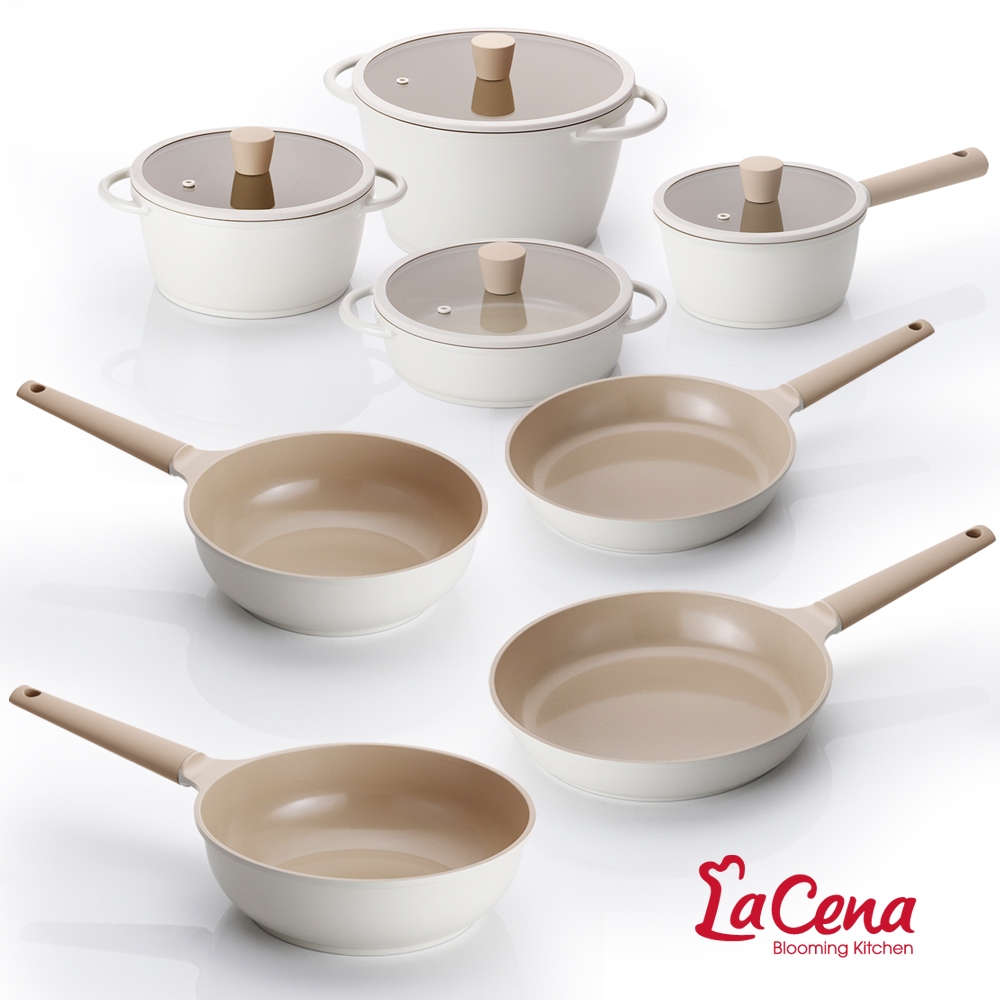 【韓國LaCena】 暖香草陶瓷不沾鍋具組(炒鍋/煎鍋/湯鍋/奶鍋)/可任選/附鍋蓋/IH電磁爐適用/韓國原裝進口 | 蝦皮購物