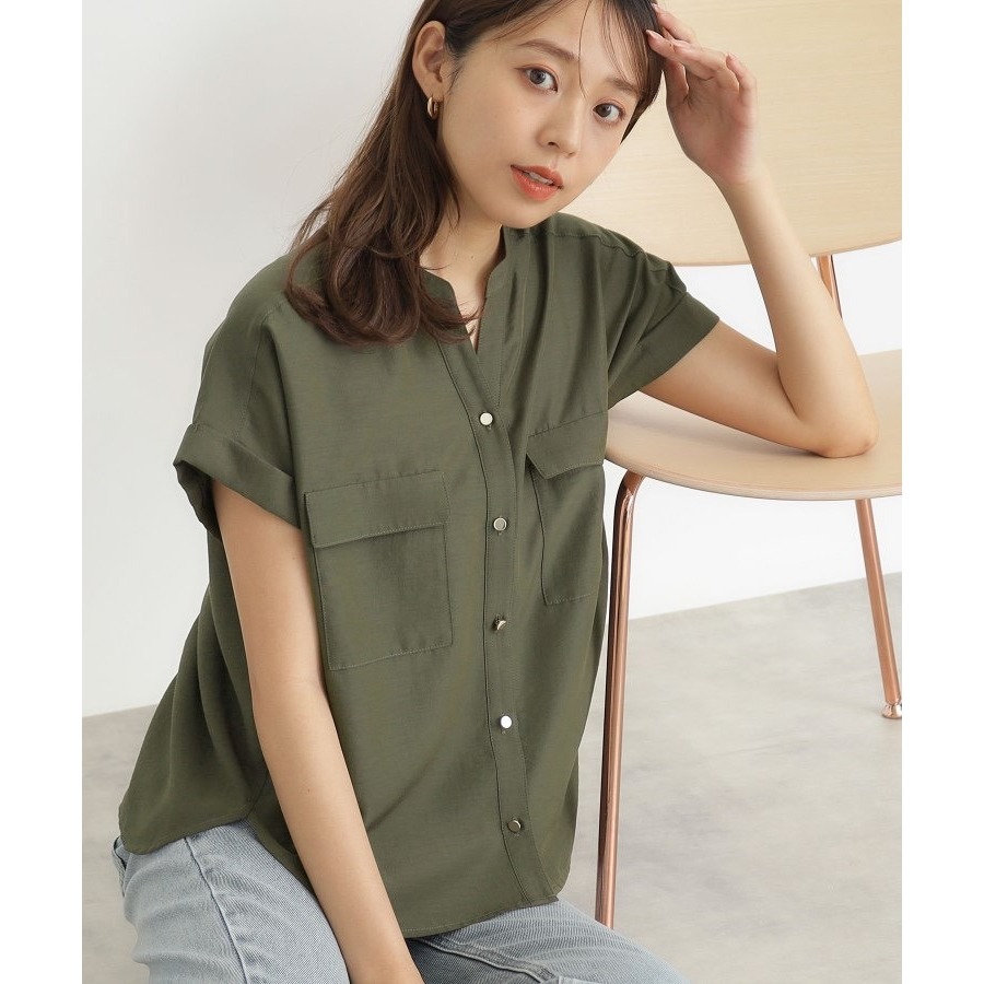 【WildLady】特 日本日系V領排扣口袋前短後長薄款短袖襯衫 上衣INDEX | 蝦皮購物