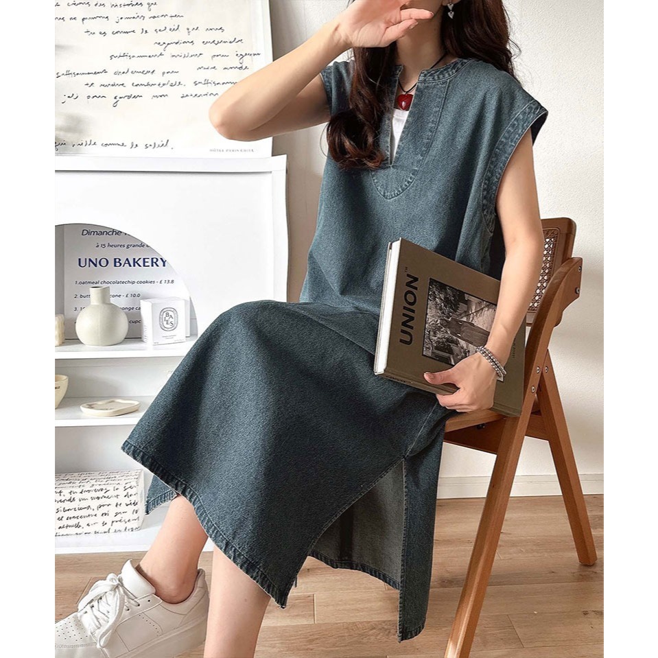 DoReFe | 日本代購 Classical Elf 2WAY拉鍊丹寧連身裙 無袖設計 前後可穿 牛仔長洋裝 無袖 | 蝦皮購物