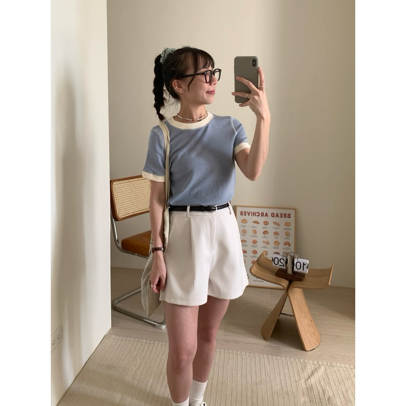 Mooyi-現貨｜反車線撞色條紋TEE(2colors) | 蝦皮購物