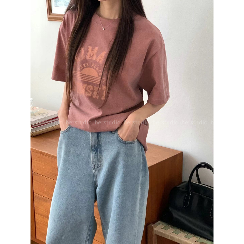 HERStudio韓國代購 洗舊色餘暉寬鬆T(4col) | 蝦皮購物