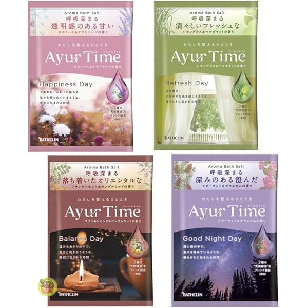 【JPGO】日本製 BATHCLIN 巴斯克林 Ayur Time 鹽浴精油入浴劑 40g | 蝦皮購物