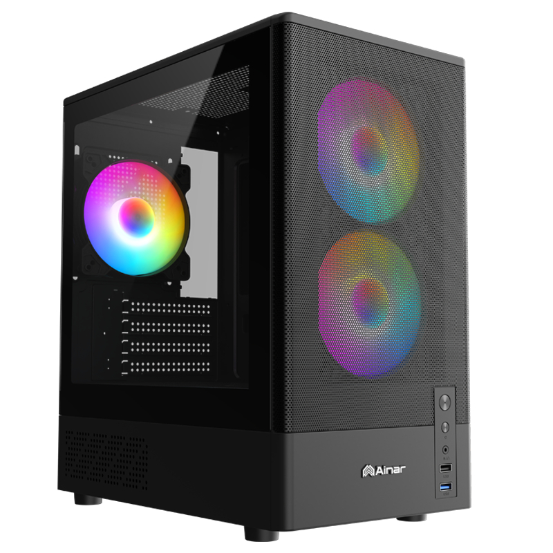 AINAR X02 黑色 X02B M-ATX機箱 水晶機殼 標配ARGB風扇*3 重啟鈕可關閉燈光 235W | 蝦皮購物