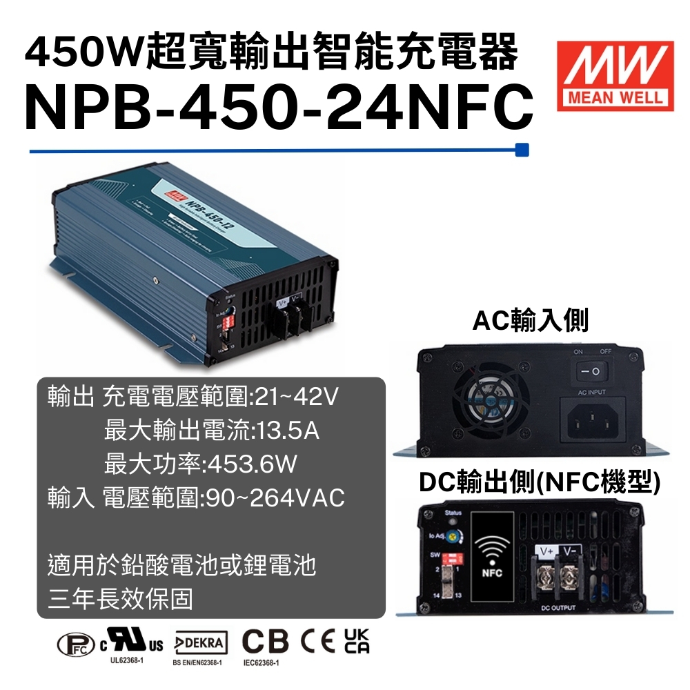 "快速出貨" 明緯原裝公司貨 NPB-450-24NFC 智能偵測充電器 可用手機設定電壓電流 免透過SBP編程器 | 蝦皮購物