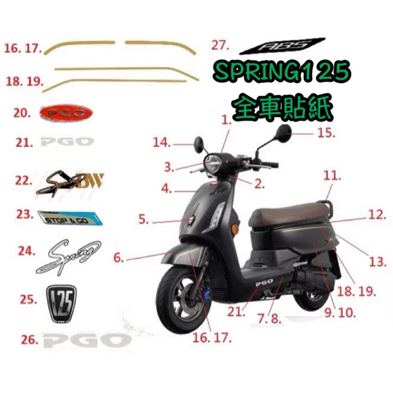 PGO正廠零件 春天貼紙 SPRING貼紙 Spring車身貼紙 SPRIMG名板 ABS 春天車身貼紙 貼紙 車身名板 | 蝦皮購物