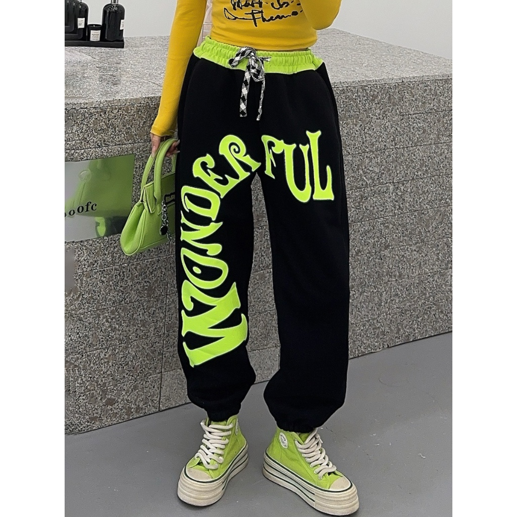 Y2 style ️彩色字母鬆緊腰長褲運動褲u ️Y2style歐美設計款寬鬆個性大尺碼【C9030505】 | 蝦皮購物