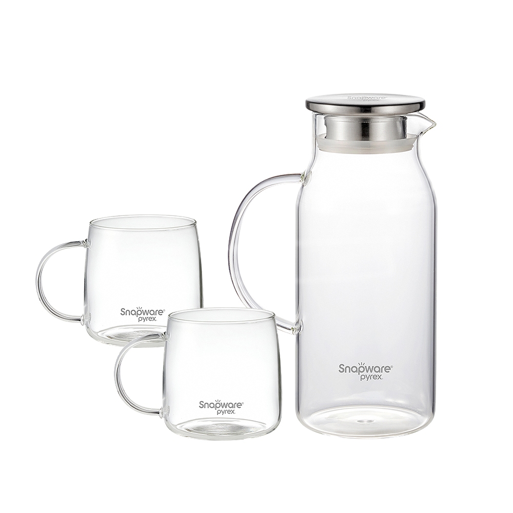 【康寧密扣Snapware】淨漾直身耐熱玻璃1壺2杯組/1750ml | 蝦皮購物
