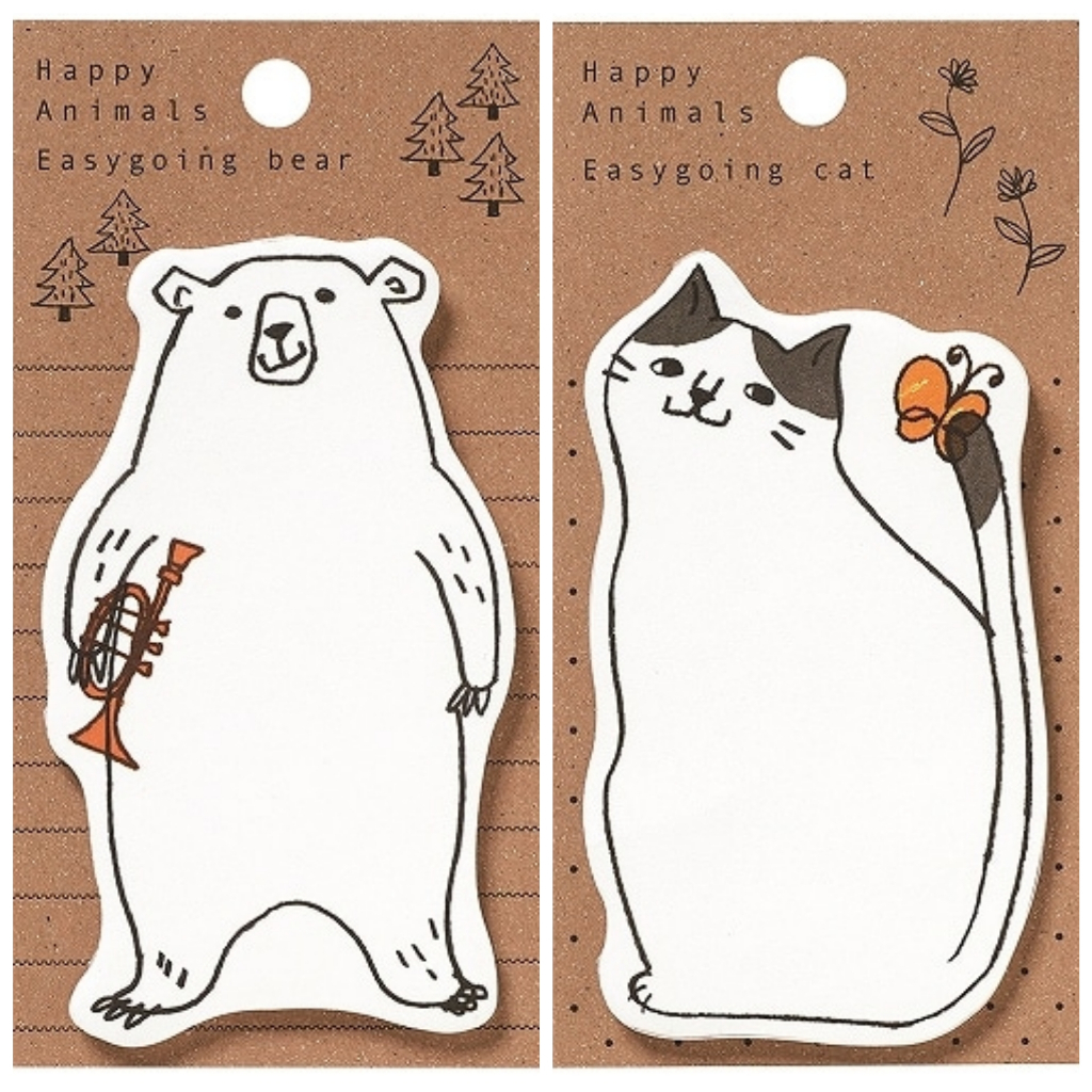 日本Gakken⤘Happy Animals不規則便利貼 便條紙 memo 備忘錄 留言．貓 熊 手繪風 | 蝦皮購物