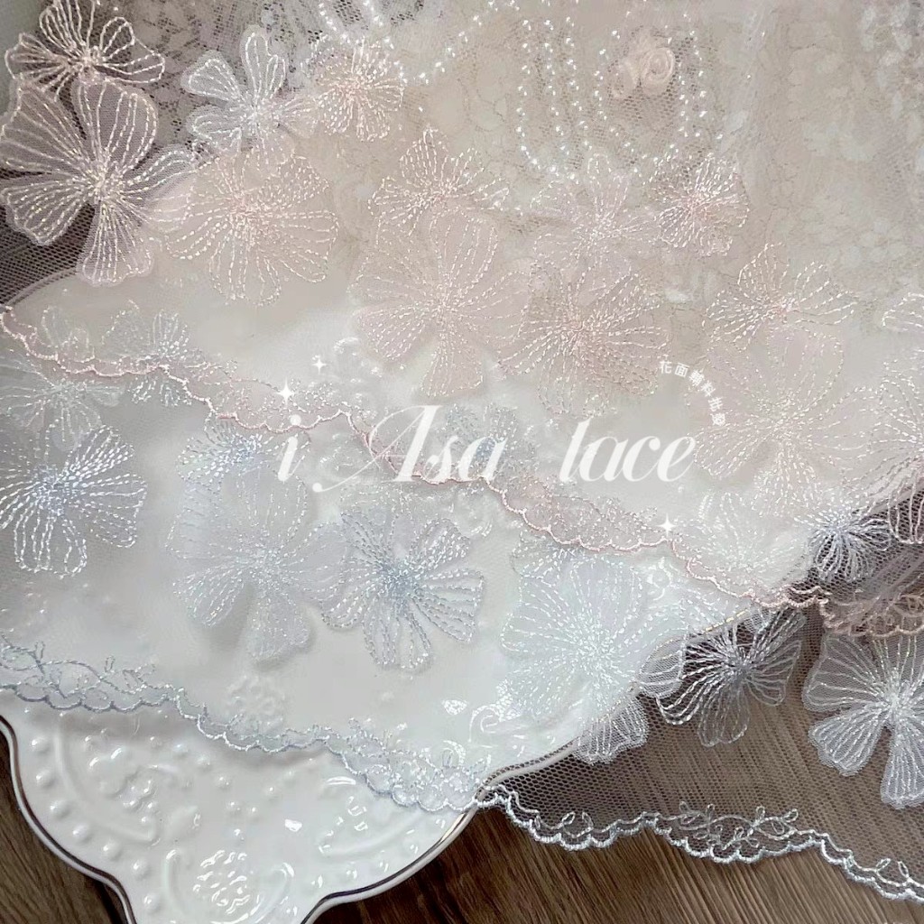 《iAsa愛莎の》手作材料 日單雙工藝貼紗繡3色幻彩閃閃網紗刺繡花邊lolita娃衣服裝家居手帳輔料 | 蝦皮購物