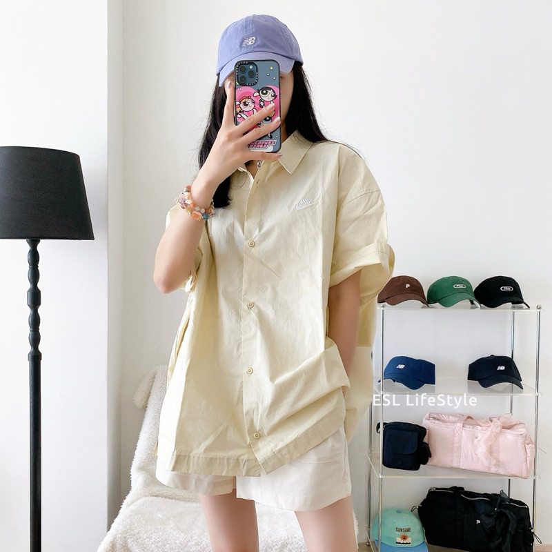 -ESL- 現貨 NIKE 小勾 刺繡 鵝黃 深藍 藏青 POLO衫 寬鬆 短袖 上衣 男款 HJ2027-451 | 蝦皮購物