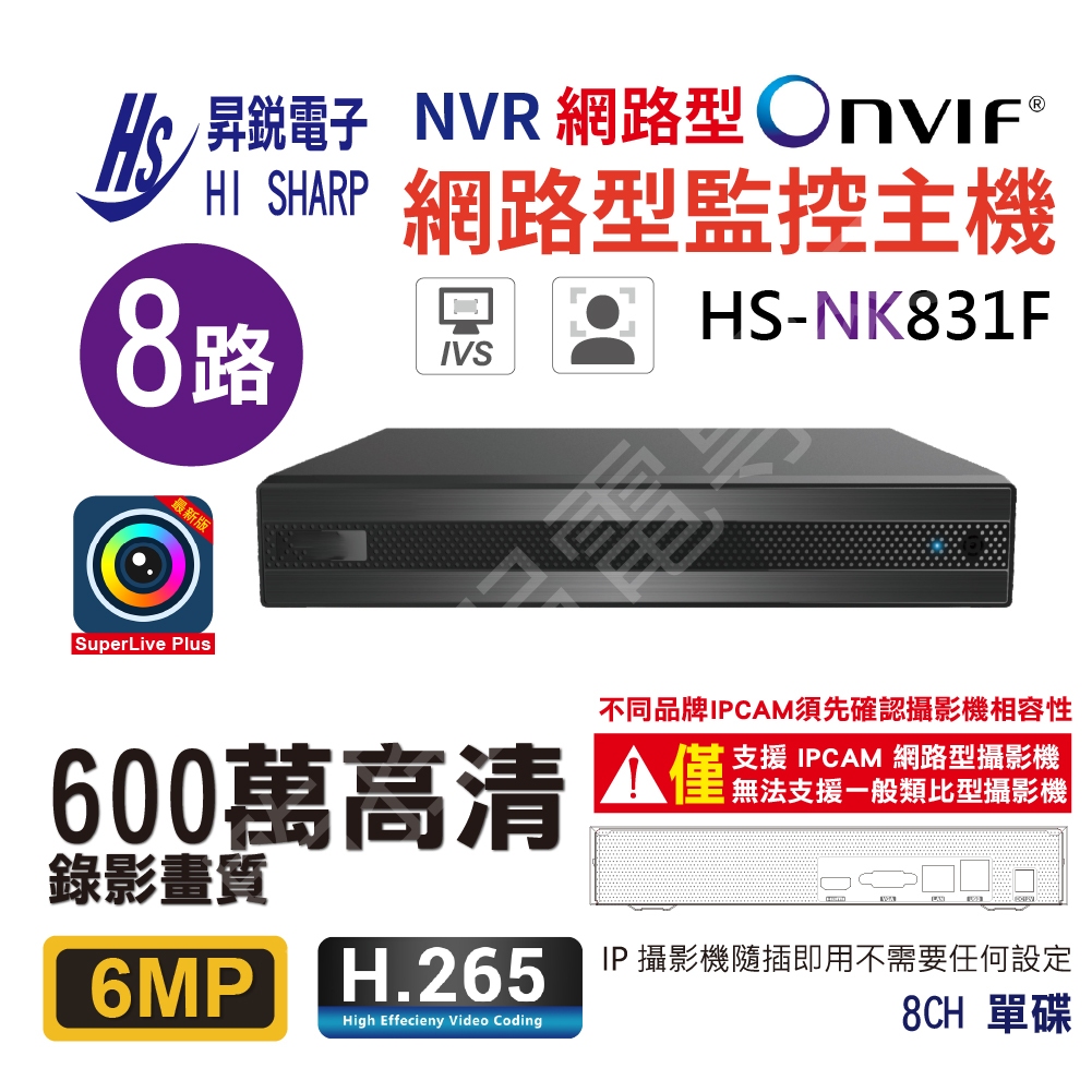 【含稅現貨】 昇銳 最新版 HS NK831F 6MP 8路 網路型 NVR IP型 監控主機 單碟 | 蝦皮購物