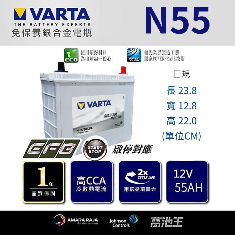 【VARTA EFB N55】韓國日規 保固12個月 汽車電瓶 起停適用LEXUS | 蝦皮購物