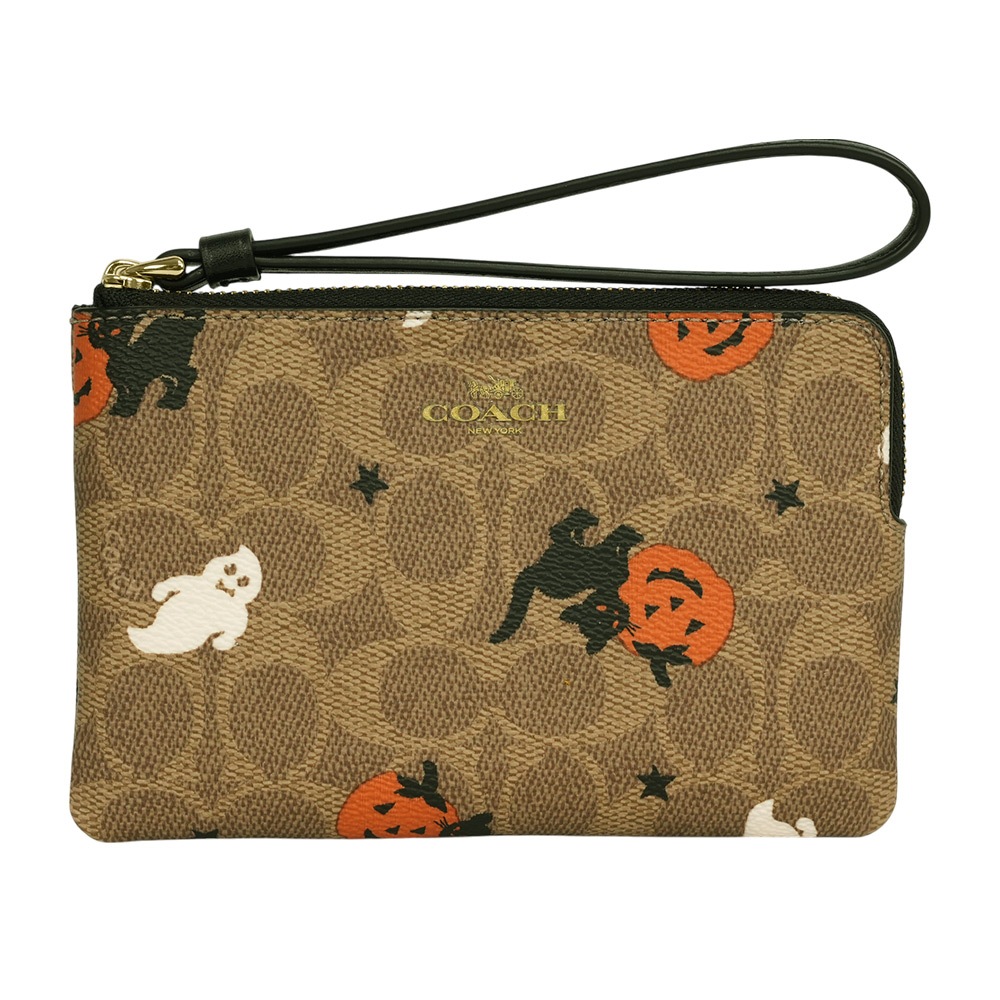COACH CC Logo 萬聖節圖案塗層帆布手拿包(棕褐色/黑色) CW466 IMXB2 | 蝦皮購物