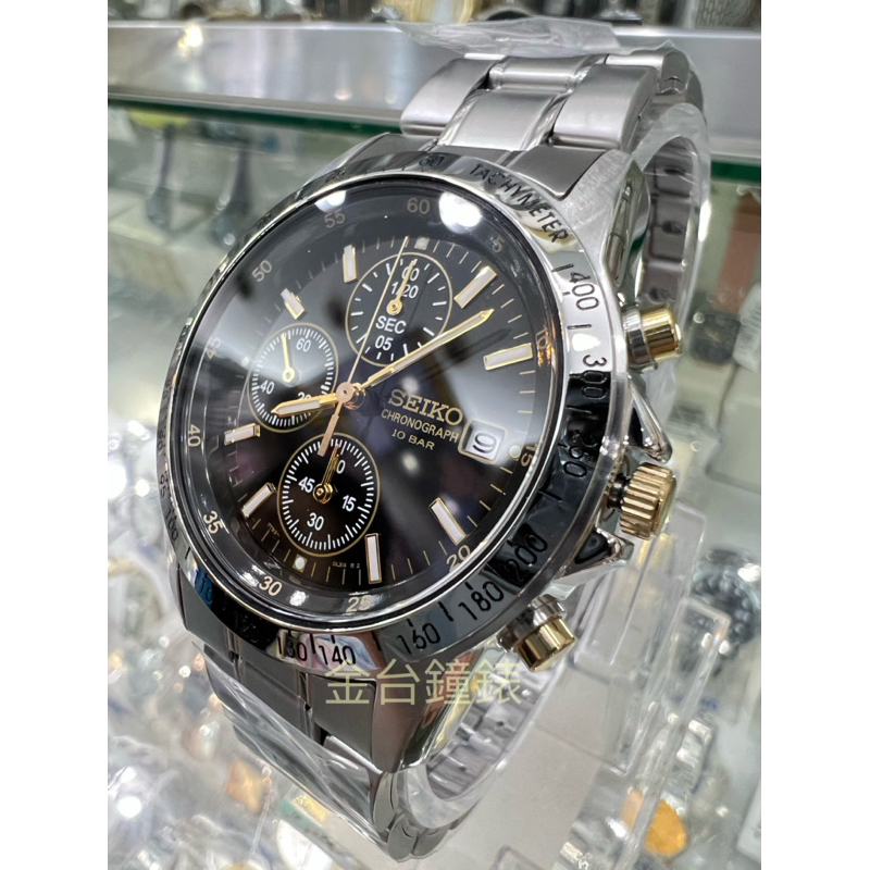 【金台鐘錶】SEIKO精工 SBTQ043 (附原廠盒)男錶 38mm(半金)防水100米 不鏽鋼錶帶 三眼計時 | 蝦皮購物