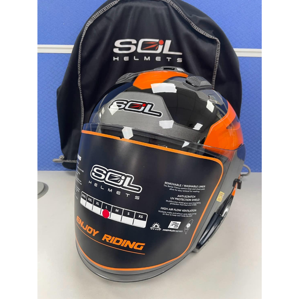 SOL 安全帽 SOXP SO-XP 動力 黑橘 半罩 內藏墨鏡 雙D扣 雙層鏡 加長鏡片 輕量化 賣2080元 | 蝦皮購物