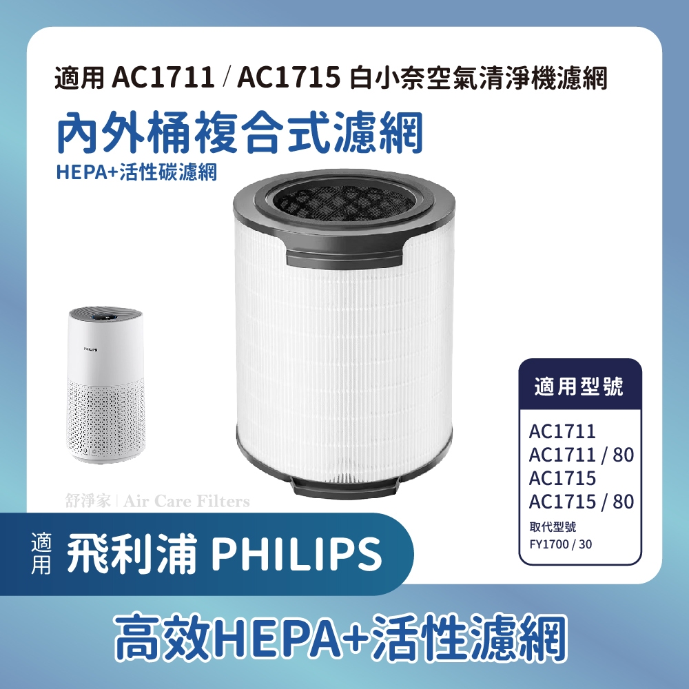 適用PHILIPS飛利浦AC1715/80 AC1711/80 FY1700/30白小奈空氣清淨機複合款HEPA+活性碳 | 蝦皮購物