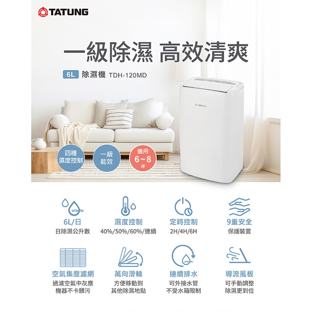 【TATUNG 大同】 6公升除濕機(TDH-120MD) 除濕能力約6L/日 能源效率一級 新品上市 | 蝦皮購物