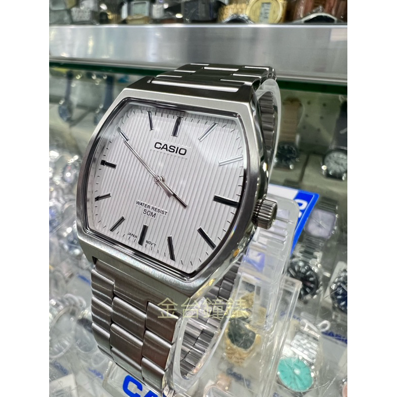 【金台鐘錶】CASIO卡西歐 MTP-B140D-7A (男錶) 酒桶型(銀面) 不鏽鋼錶帶 50M防水 | 蝦皮購物