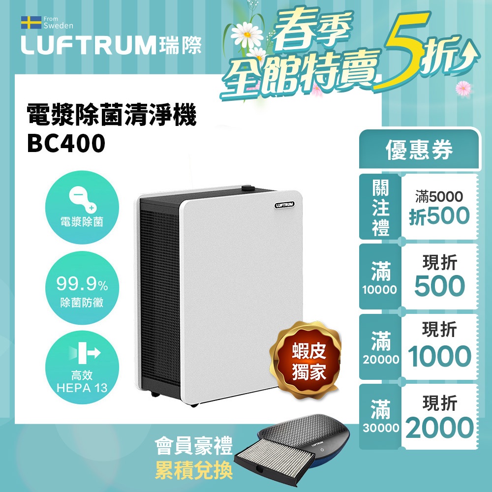 LUFTRUM 瑞際 BC400電漿除菌空氣清淨機（一級能效） | 蝦皮購物