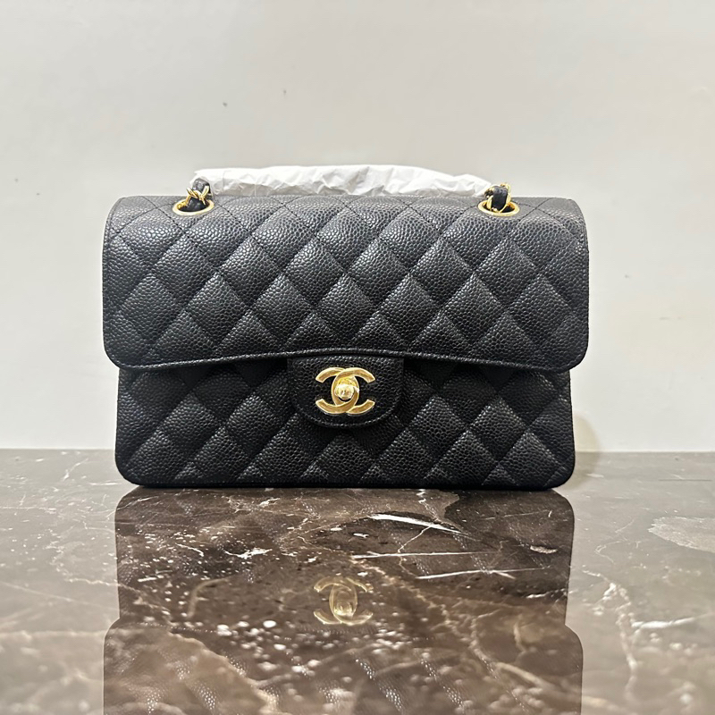 chanel 荔枝皮 淡金扣 CF 23 Cf23完整大全配 黑金牛 牛皮 | 蝦皮購物