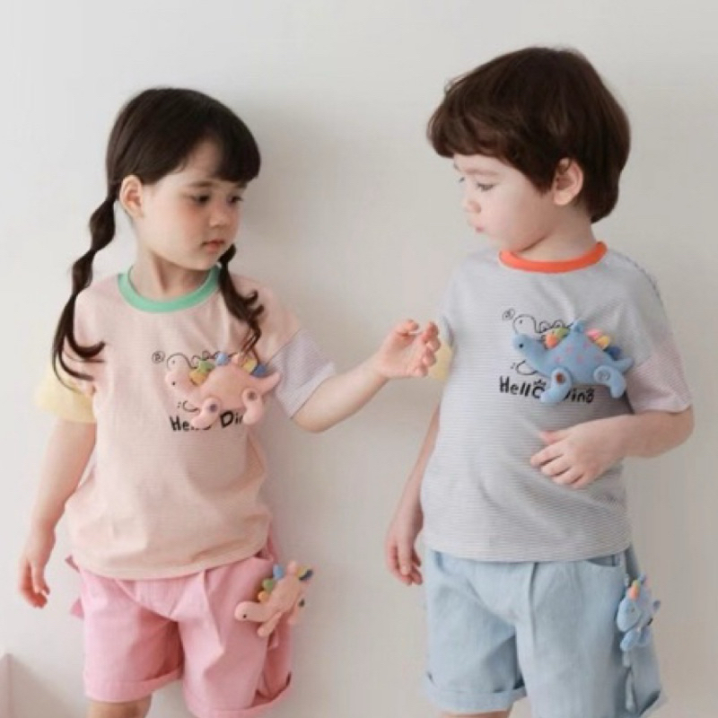 預購｜小雀斑商行｜韓國 COCORABBIT 夏 立體恐龍玩偶橫條紋T恤(3色) | 蝦皮購物