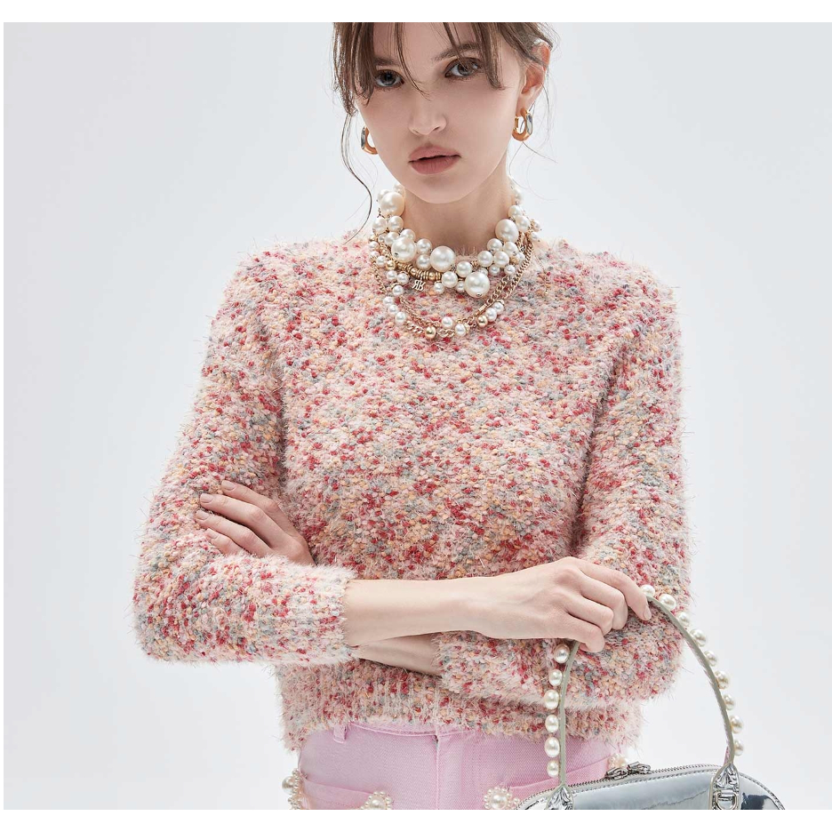 iroo/36碼/玫瑰花蕾色偽花呢紗針織上衣 | 蝦皮購物