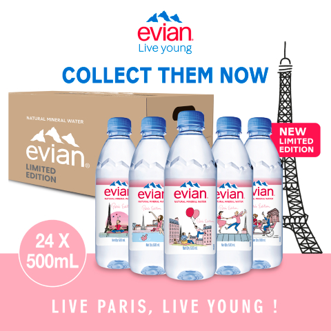 《🔥限量款！任3箱再8折》法國 evian 依雲天然礦泉水 巴黎風格瓶 ( 500ml / 24入 / PET ) | 蝦皮購物